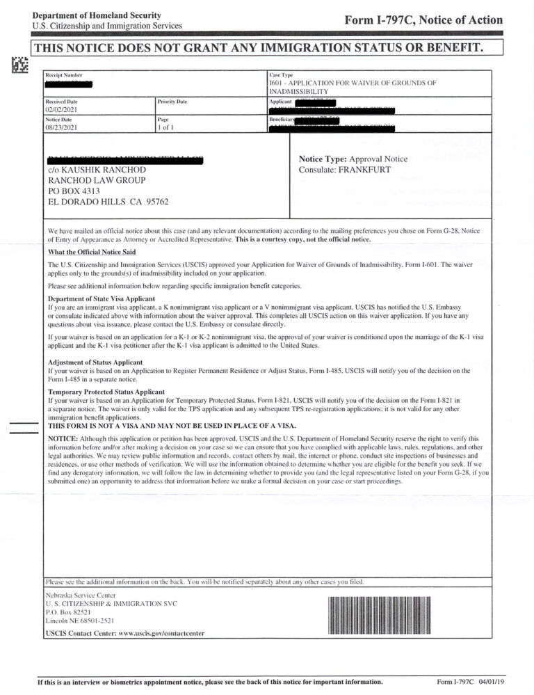 I-601, I-601A, I-612 Waiver Approval Letters and Success Stories