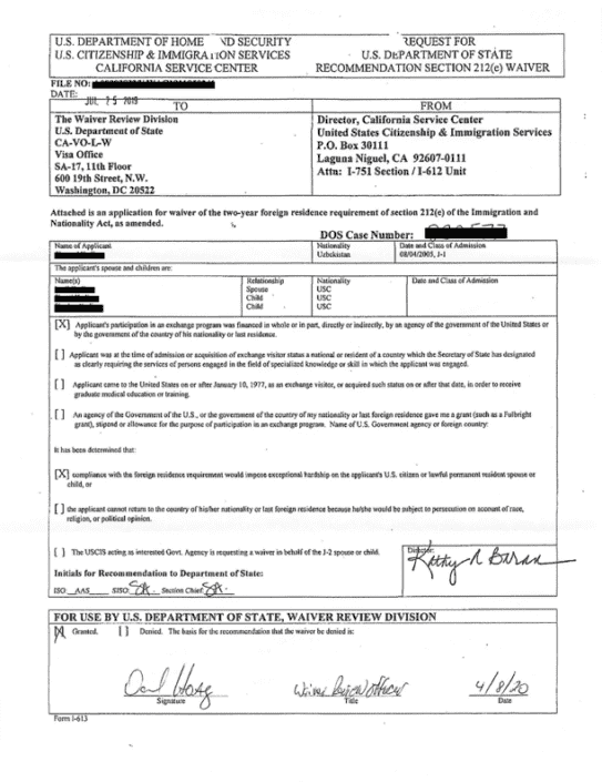 J-1 Waiver Success Story and Approved Notice for Client from Uzbekistan ...