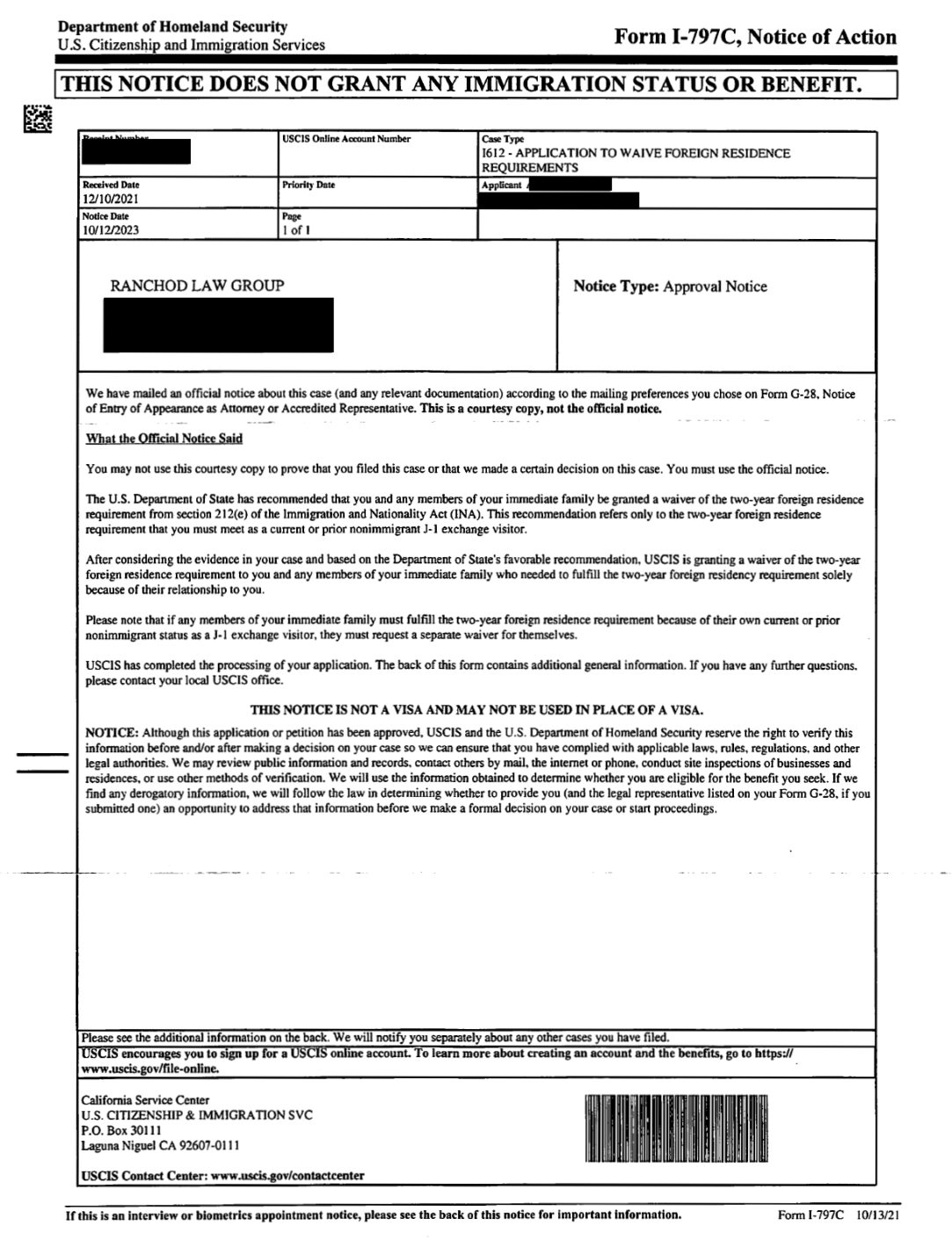 Approved I601, I601A, I612, J1 Waivers — Successful Applications